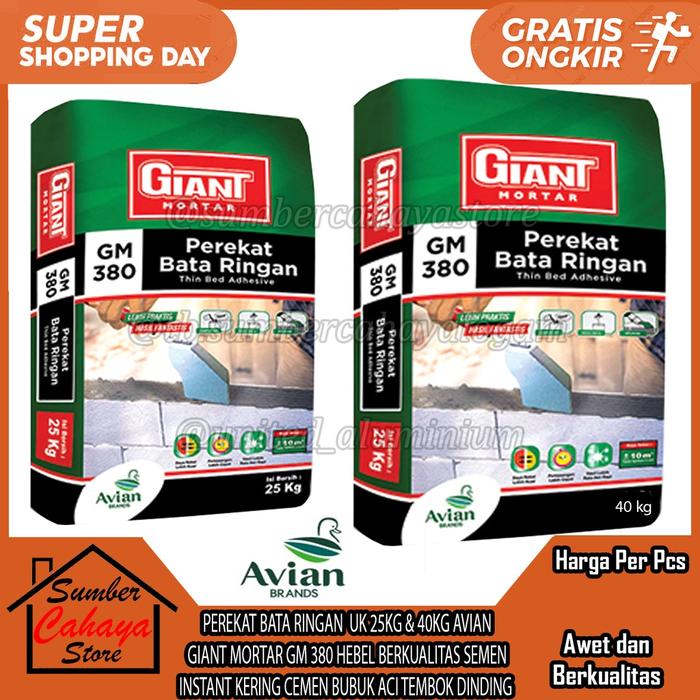 Jual PEREKAT BATA RINGAN UK 25KG & 40KG AVIAN GIANT MORTAR GM 380 HEBEL ...