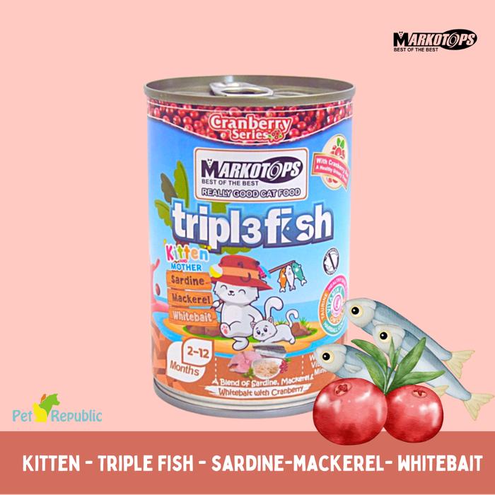 Jual MARKOTOPS Makanan Kucing Kitten Triple Fish Whitebait Cranberry ...