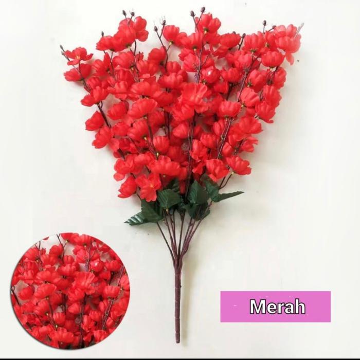 Jual BUNGA CABANG 7 rimbun meihwa imlek sakura tangkai tebal pink merah ...