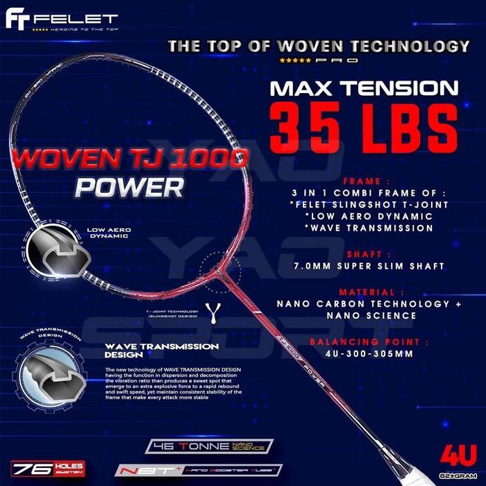 Jual Raket Felet TJ 1000 Power Control Speed Original 35lbs Badminton ...