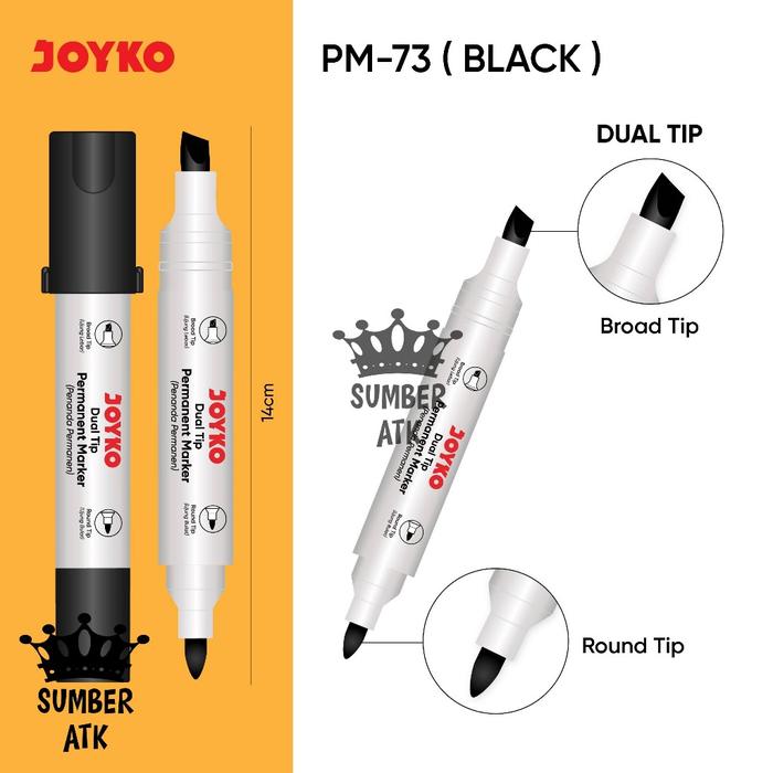 Jual Permanent Marker Spidol Permanen Dual Tip Joyko PM-73 HITAM BIRU ...