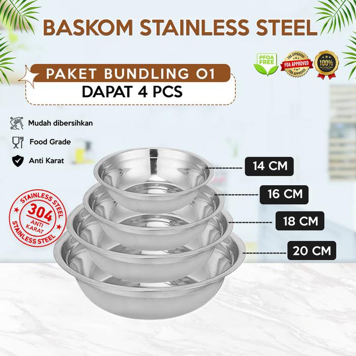 Jual COD Mangkok Baskom Stainless Steel Paket 8 / 4 Ukuran 14 16 18 20 ...