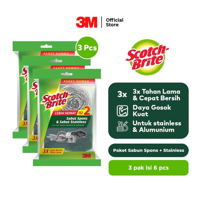 Jual Scotch-Brite 3M Combo Sabut Spons Cuci Piring + Sabut Stainless ID ...