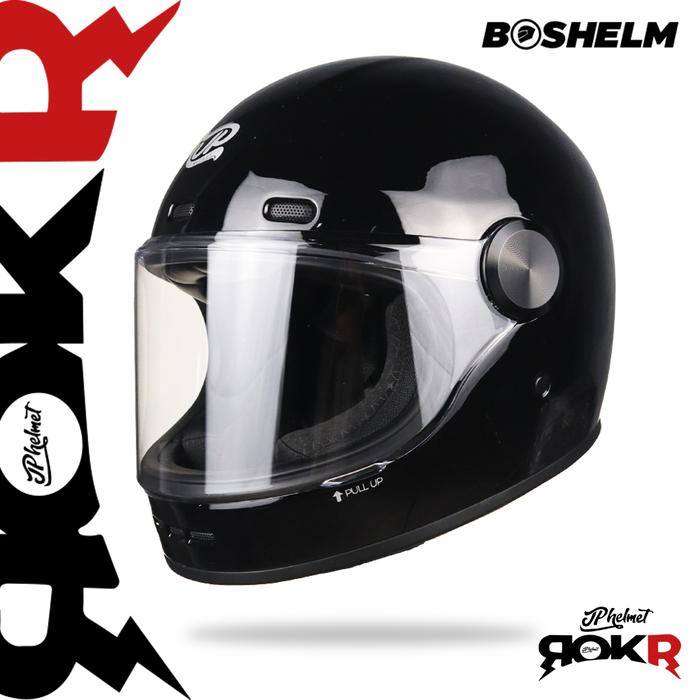 Jual Helm Retro JP ROKR Solid Helm Full Face SNI - HITAM GLOSSY, M ...