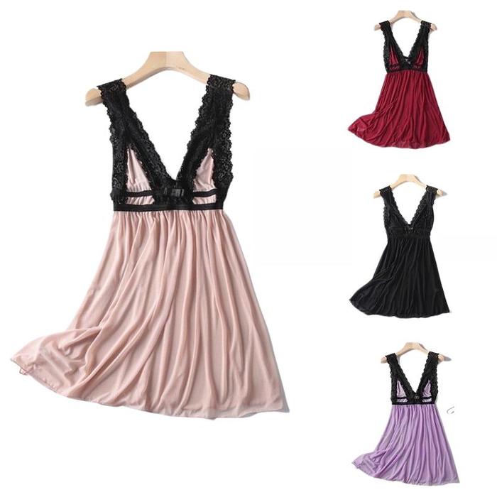 Jual Baju Tidur V-neck Daster Pakaian Tidur Wanita Dress Gaun Renda ...