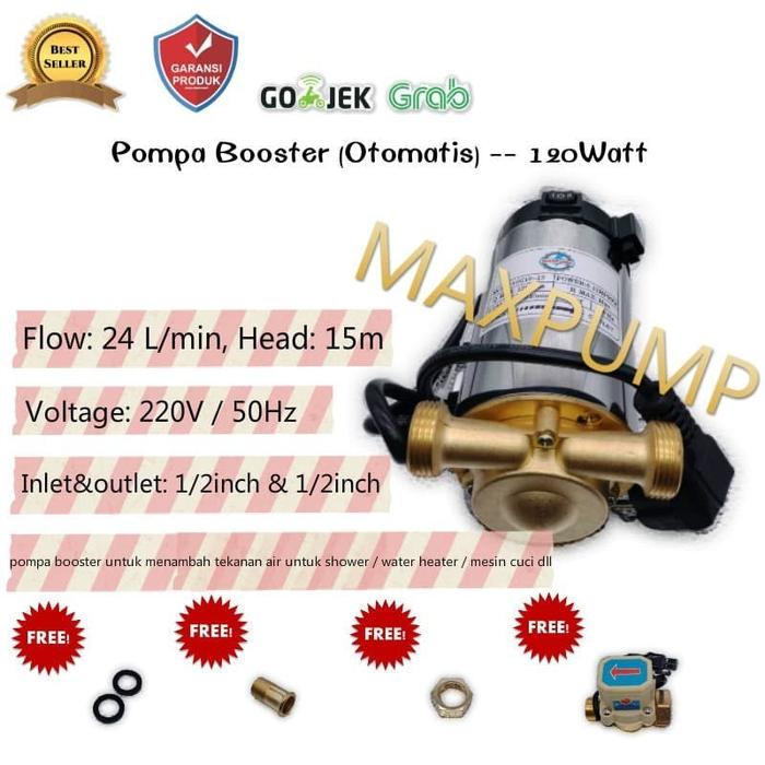 Promo MAXPUMP Pompa Booster Otomatis 90W & 120W 12L/min 10m Head 220V ...