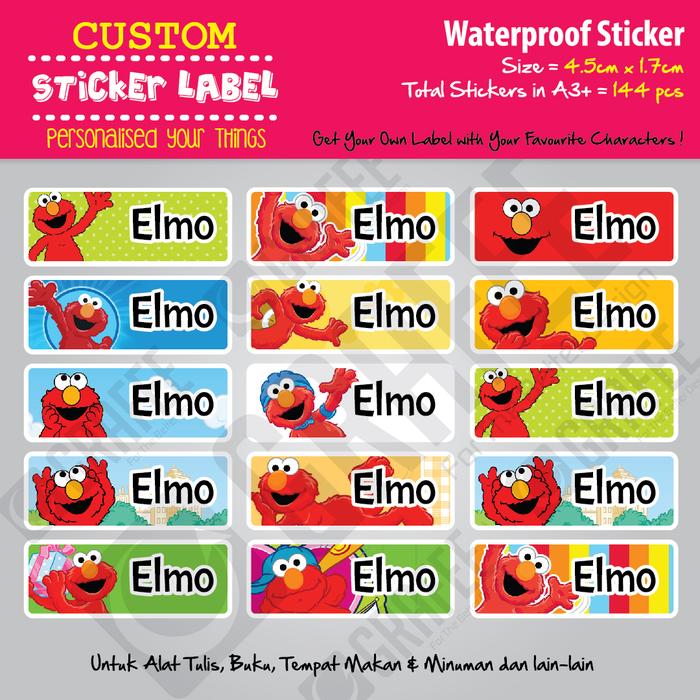 Jual Sticker Label Elmo - Stiker nama waterproof - Kota Bandar Lampung ...