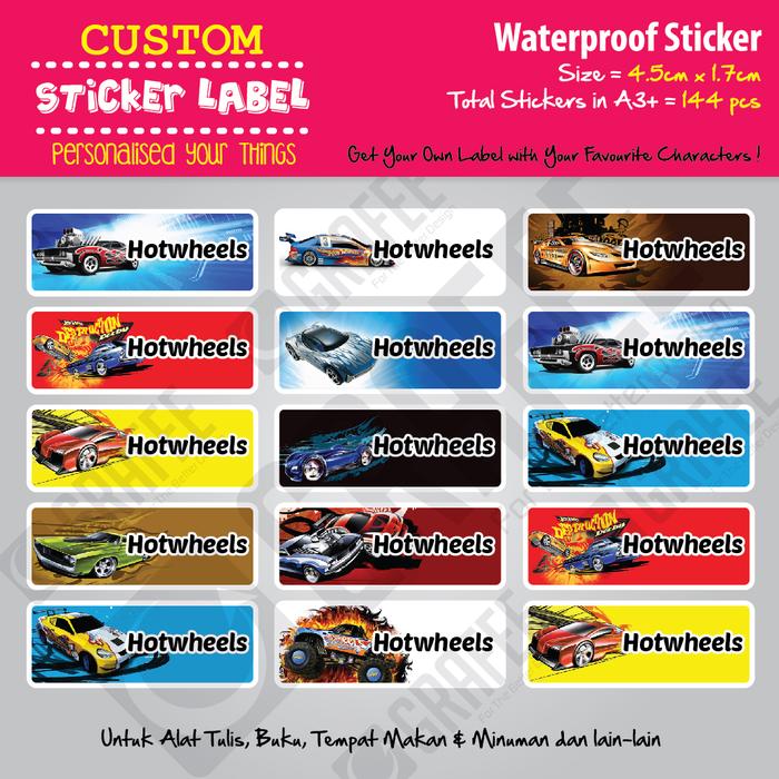 Jual Sticker Label Hotwheels - Stiker nama waterproof - Kota Bandar ...
