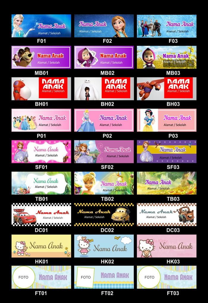 Jual Stiker Label Nama Frozen, Baymax, Sofia, Foto, Dll - Kota ...