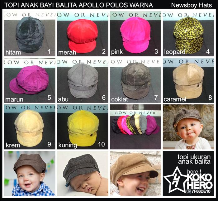 Jual Topi Pet Anak Bayi Balita Apolo Mario Bros Polos Warna Newsboy Kid ...