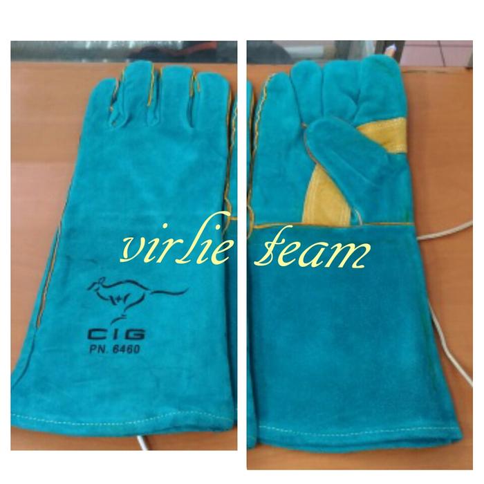 Jual sarung tangan las cig 6460,welding glove green gold - Jakarta ...
