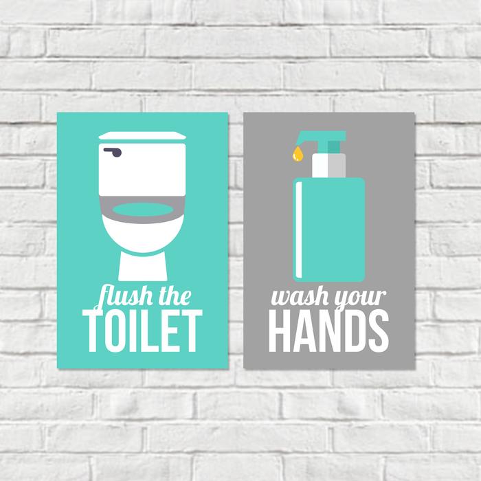 Jual Flush & Wash Toilet Rules Set / Bathroom Rules / Toilet Sign ...