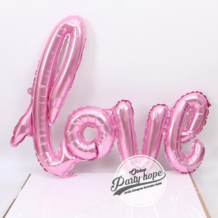 Promo balon foil love sambung PINK SOFT / balon tulisan love / balon ...