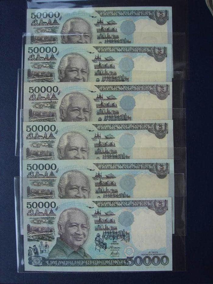 Jual uang kuno rp50.000 - 50.000 rupiah Suharto kertas th1995 baru n ...