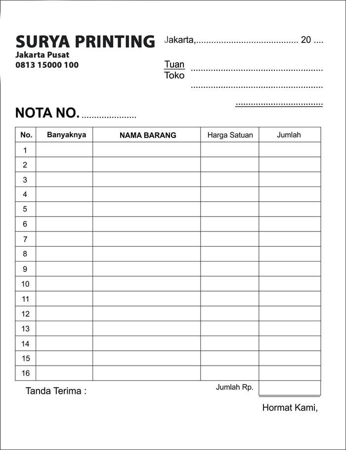 Jual Cetak Nota 1/4 Folio 1 Ply ( Custom Bon Invoice ) 1 ply - Jakarta ...