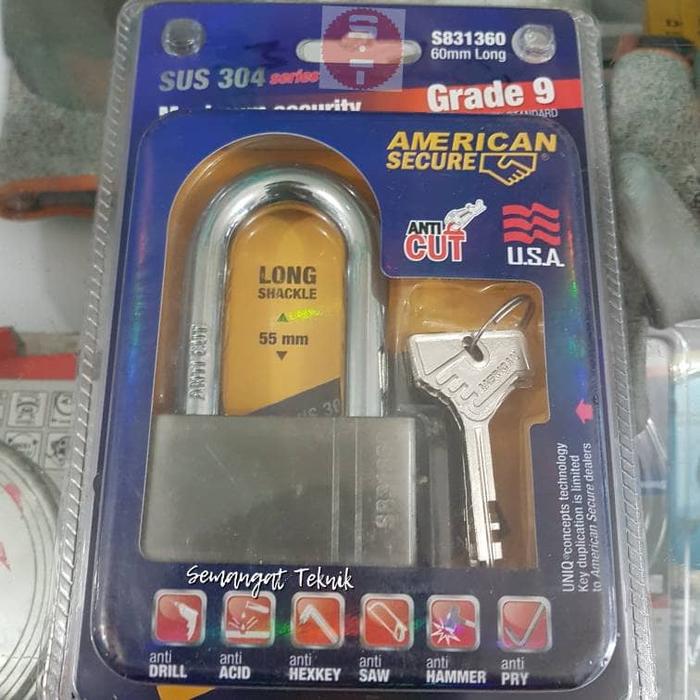 Jual GEMBOK AMERICAN SECURE TOOL 60mm LONG ANTI POTONG CAIRAN KIMIA 60 ...