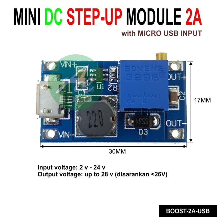 Jual DC STEP UP MODULE BOOST MODULE 2A Dengan USB MICRO INPUT - Kab ...