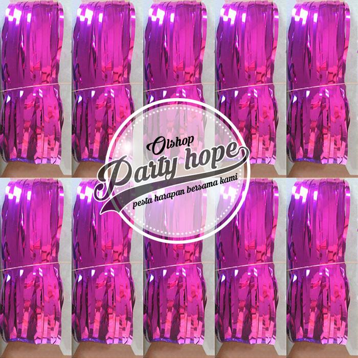 Jual tirai foil pink / backdrop pink/ foil fringe curtain/ background ...