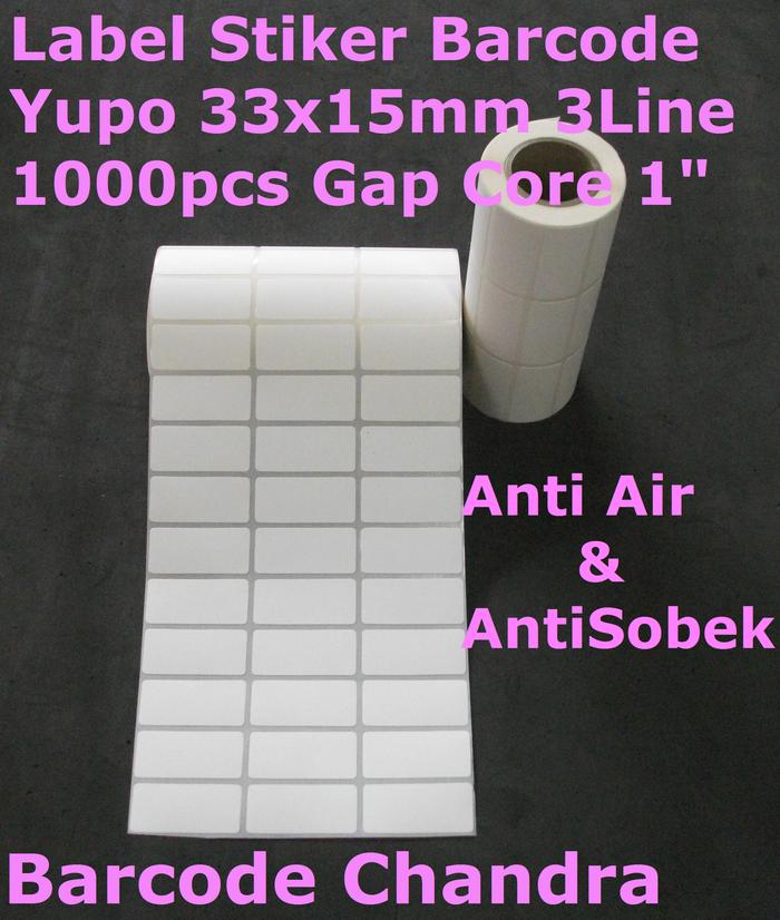 Jual Yupo 33x15mm 3Line 1000pcs Core 1" Gap 2mm Label Stiker Barcode ...