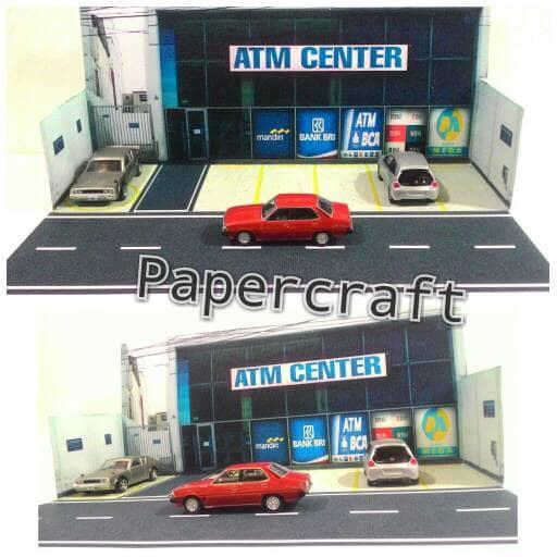 Jual diorama papercraft ATM center skala 64 buat photography diecast ...