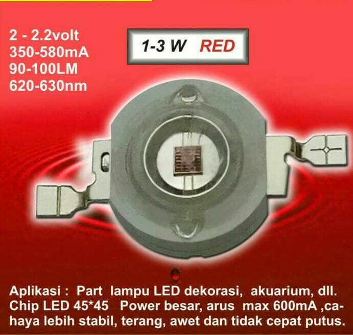 Jual HPL 3W RED High Power Led 3 watt warna MERAH suku cadang part ...