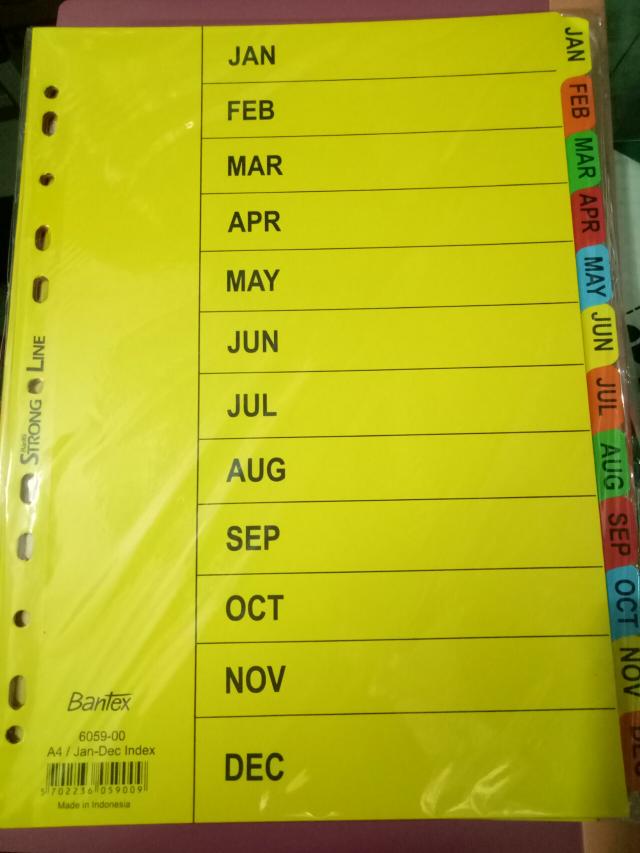 Jual Pembatas file Bantex Bulan/Divider Bantex A4 6059(jan-des ...