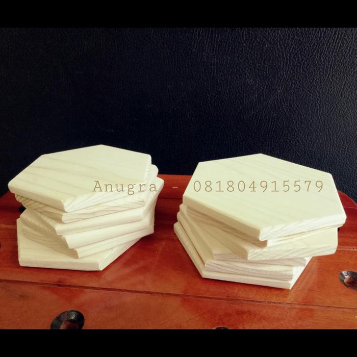 Jual Hexagon Wooden Coaster 8x9cm Tatakan gelas kayu rustic jati ...