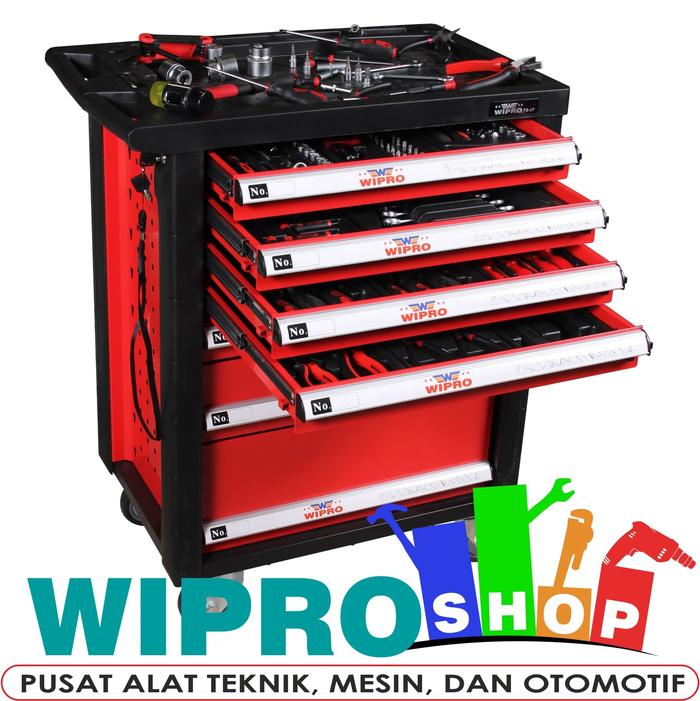Promo WIPRO Tool Box Kit Set 7 Susun / Tool Box Trolley Kabinet 7 Laci Drawer TKS-07 (143Pcs ...