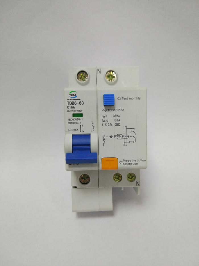 Jual RCBO/ELCB/RCCB TDM 1P+N TDB6 30mA 6A,10A,16A,20A,25A,32A,40A,50A ...