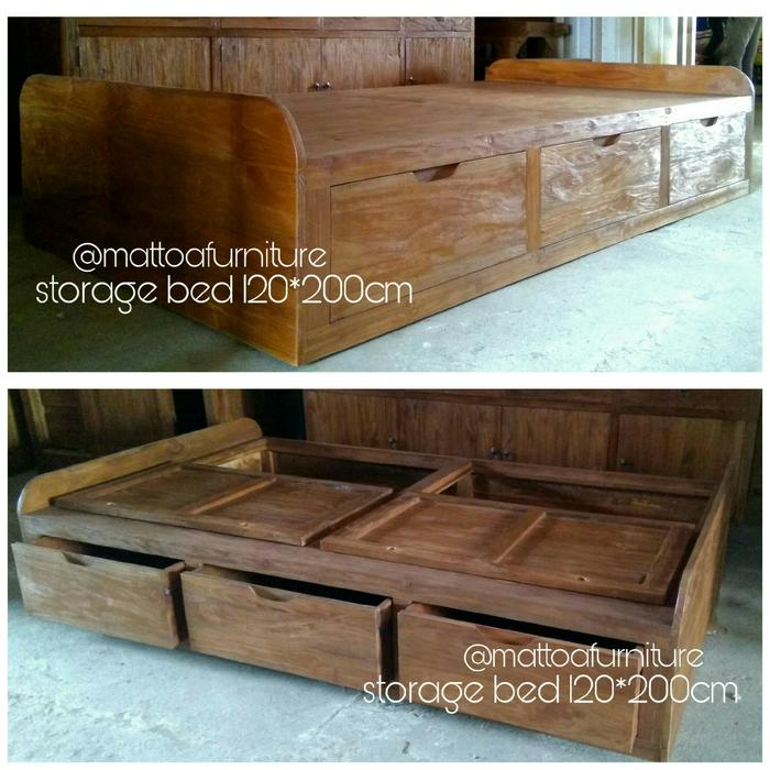 Jual dipan ranjang storage bed 100*200cm reclaimed teakwood - Kab ...