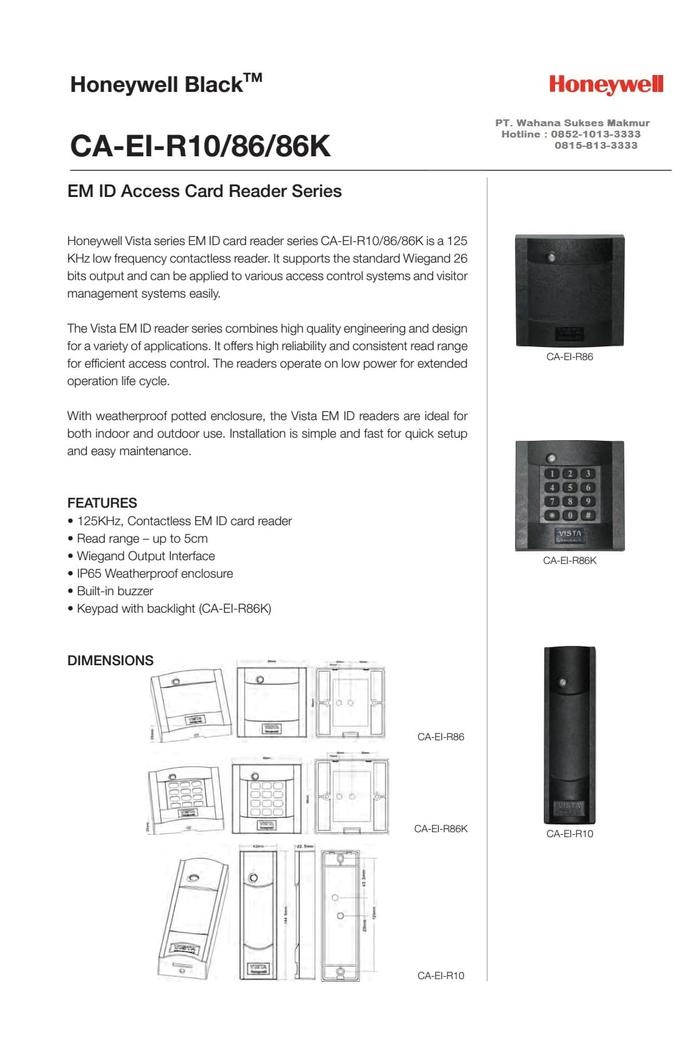 Jual Honeywell RFID card reader EI R10 EM card - Kab. Bekasi - Wahana ...