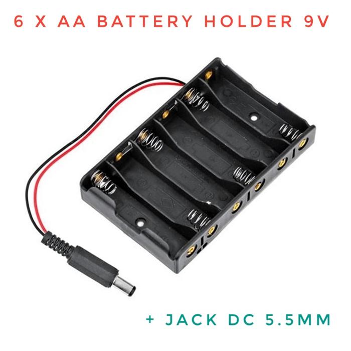 Jual 6 x AA Battery Holder Dudukan Baterai 9V with Jack DC 5.5mm x 2 ...