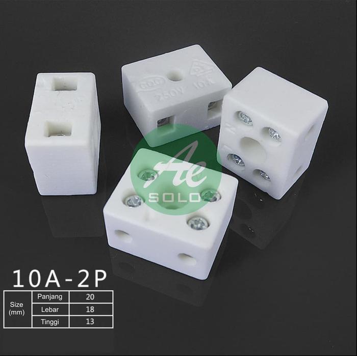 Jual Terminal Keramik 10A 2 pole Terminal Tahan Panas 2P Terminal Block ...
