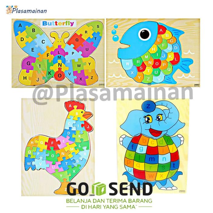 Jual PUZZLE KAYU ALPHABET HURUF ANGKA GAMBAR BINATANG MAINAN EDUKASI ...