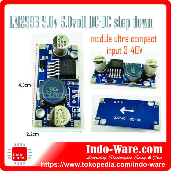 Jual LM2596 5volt 5.0v DC-DC step down module ultra compact input 3-40V ...