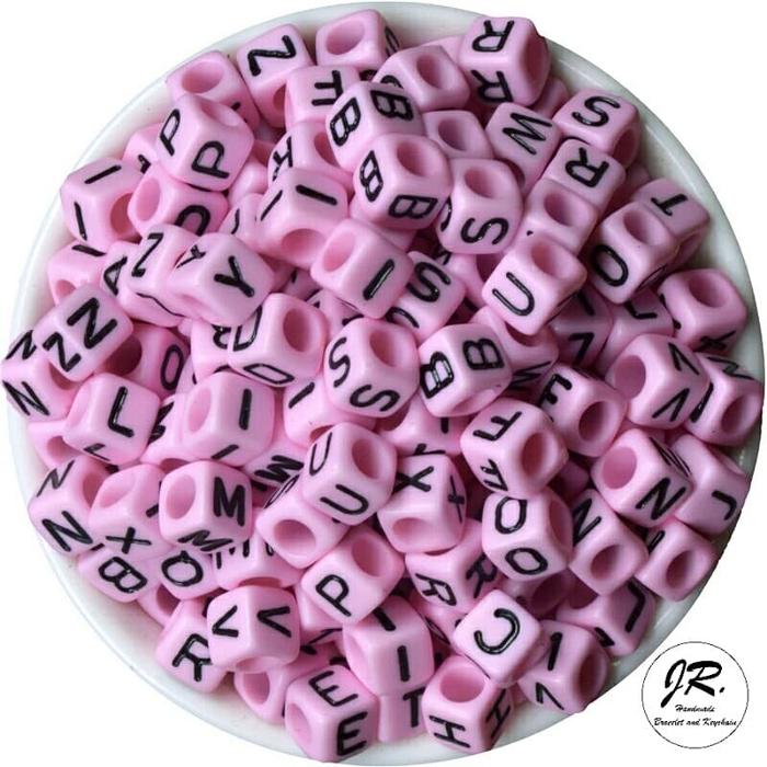 Jual Alphabet Dadu Pink Muda-Hitam Huruf Konsonan 6mm. Manik Dadu Huruf ...