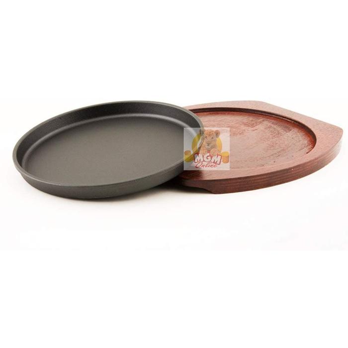 Jual Iron Cast Hot Plate Bulat 22cm Bahan Tebal Dgn Alas Kayu Hotplate ...