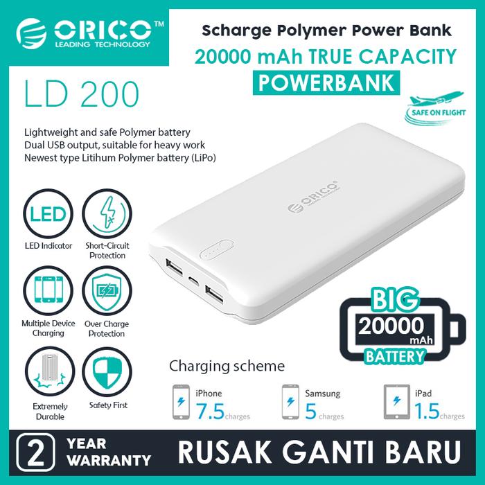 Promo ORICO LD200 20000mAh Scharge Polymer Power Bank - Putih - Jakarta ...