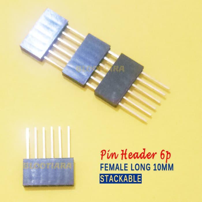 Jual Stackable 6 Pin Header Female 1x6p Long 10mm For Arduino STM32 PCB ...