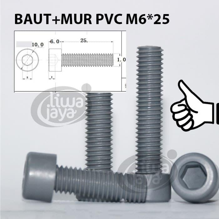 Jual Baut + Mur PVC Hexagonal Tahan Korosi PVC Plastik M6 Kunci L ...