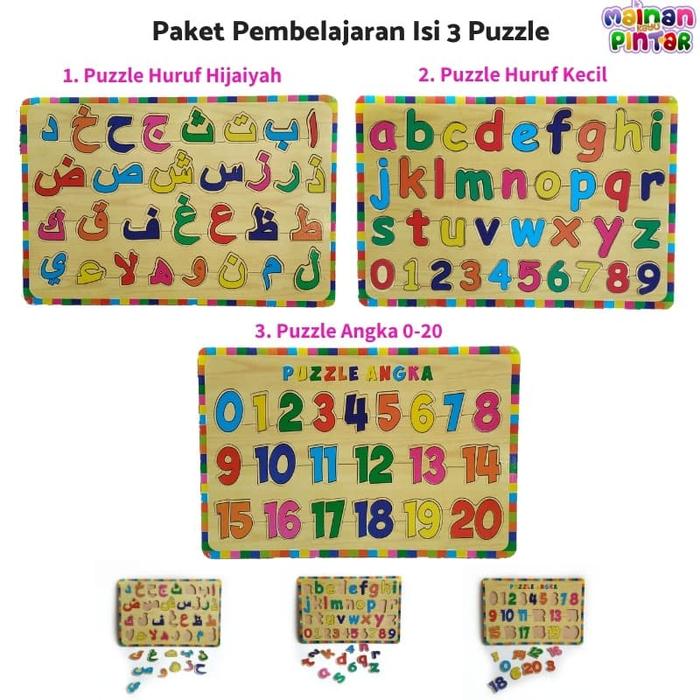 Jual NEW Puzzle kayu Isi 3 Pcs Huruf Hijaiyah + Huruf Kecil + Angka 0 ...