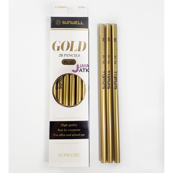 Jual PENSIL 2B GOLD EMAS PENSIL 2B POLOS BAGUS PENSIL SERUT KAYU 2B ...