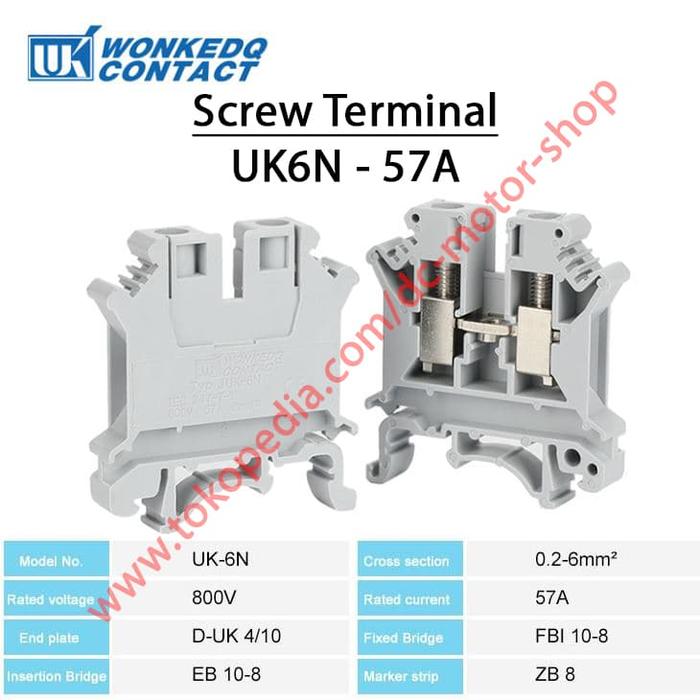 Jual Terminal Block Din Rail UK-6N UK6N Grey 6mm Screw Terminal Clamp - Jakarta Pusat - DC Motor ...