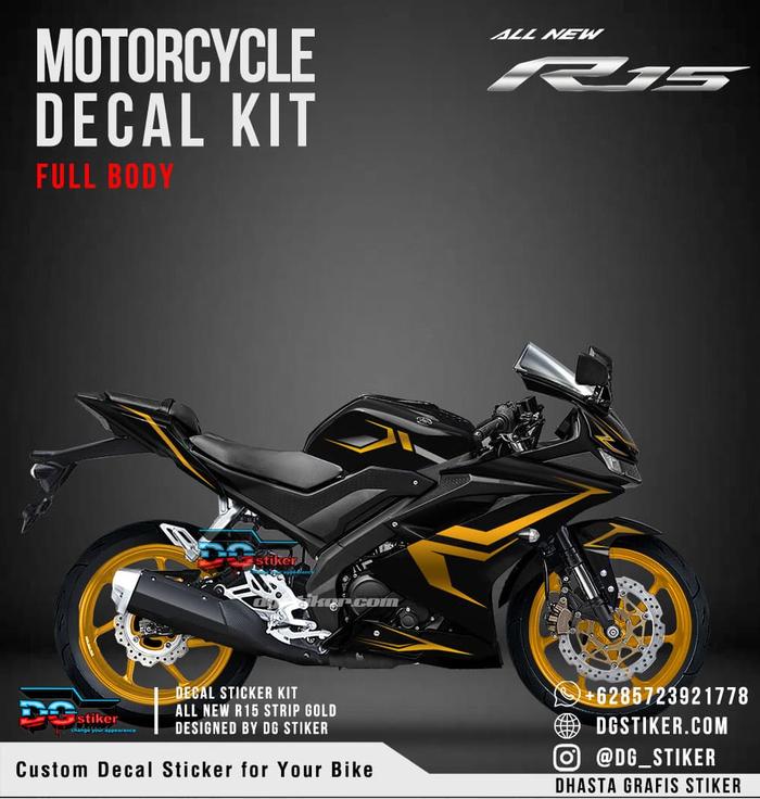 Jual Decal Sticker Full Body R15 V3 Hitam Strip Gold DG Stiker - Kab ...