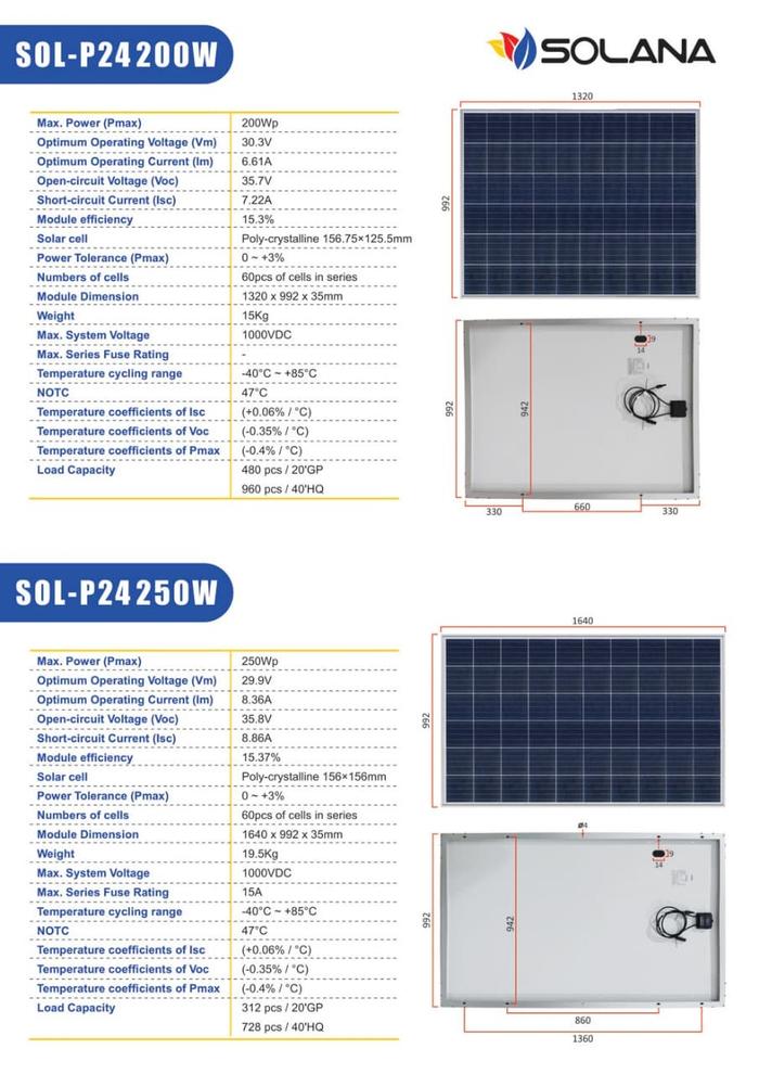 Jual SOLANA 250WP SOLAR PANEL/PV MODULE/SOLAR CELL POLY - Jakarta Barat ...