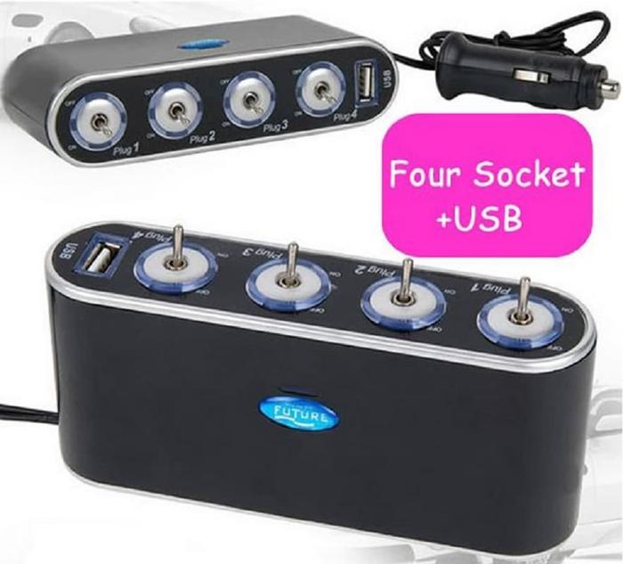 Jual Socket Lighter mobil, cabang 4 in 1 + USB, dengan on off - Jakarta ...