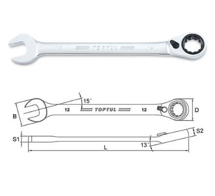 Jual Kunci Kombinasi Reversible Ratchet Gear 12mm Toptul ABAF1212 Incl ...
