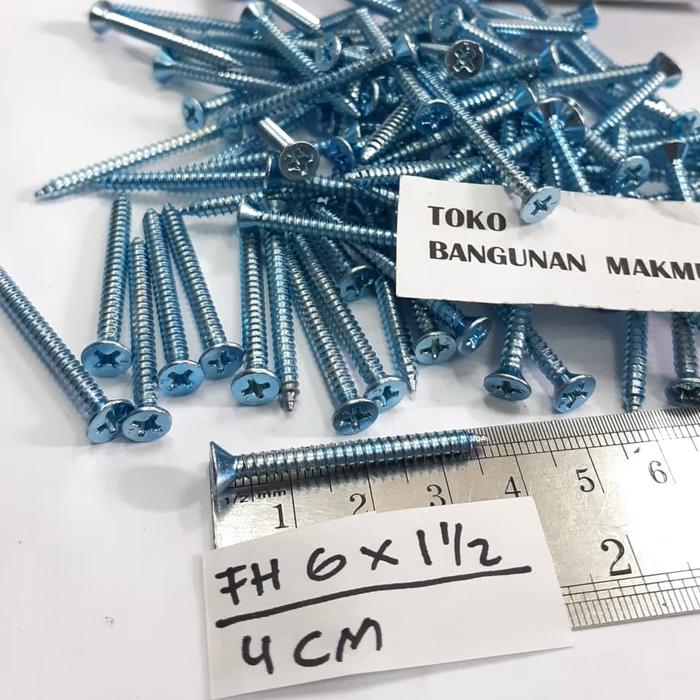 Jual Skrup Kepala Rata 6x1 1/2"= 4cm sekrup tapping FH 6 x 1.1/2 / 1.5/1,5 - Jakarta Selatan ...