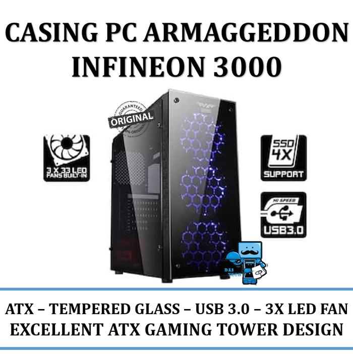 Jual Casing PC Gaming Armaggeddon Infineon 3000 - Tempered, ATX, Fan 3x ...