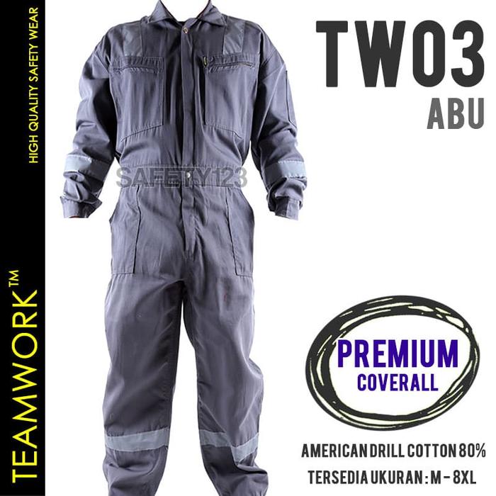 Jual TW03 TeamWork Coverall Premium Baju Terusan Kerja K3 Pabrik Proyek Abu - Abu-abu, 8XL ...